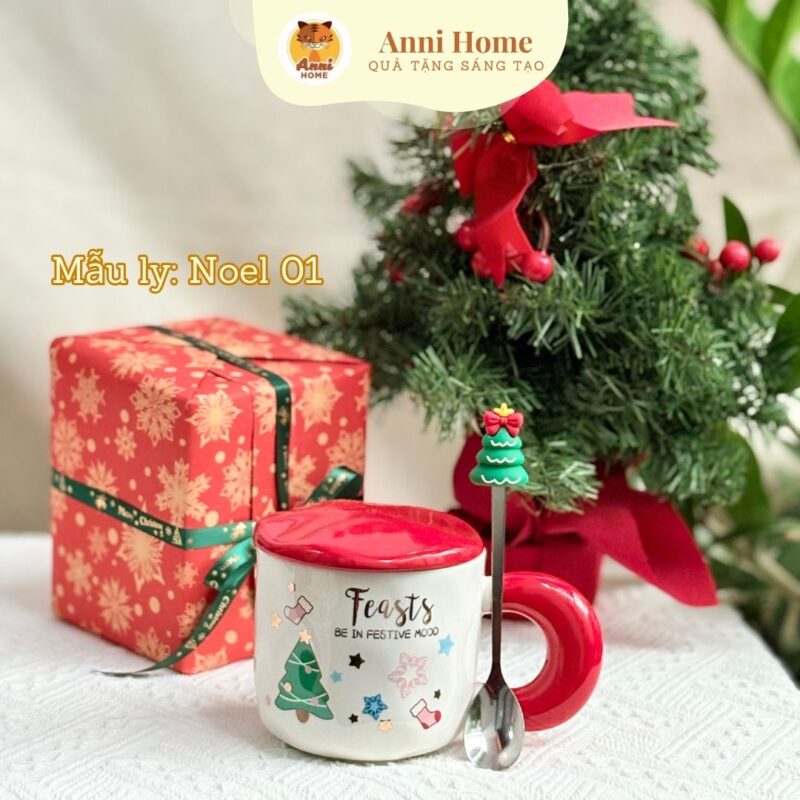 Ly Noel | Có nắp sứ và muỗng | Anni Home - Anni Handmade